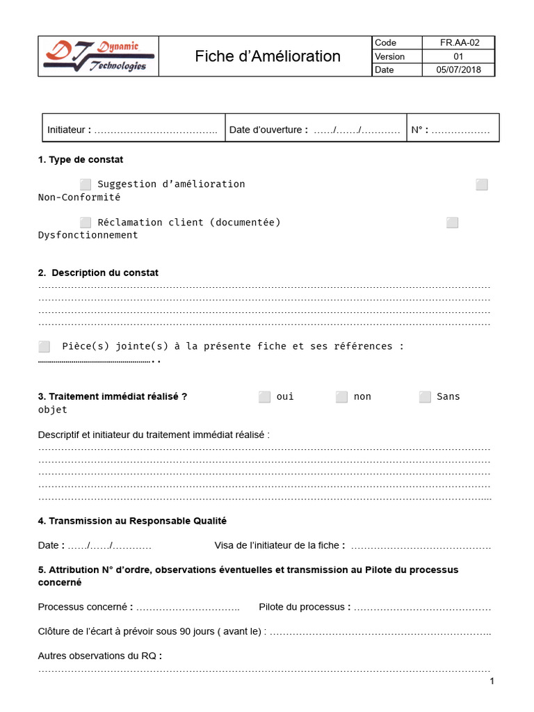 Fiche D Amélioration | PDF