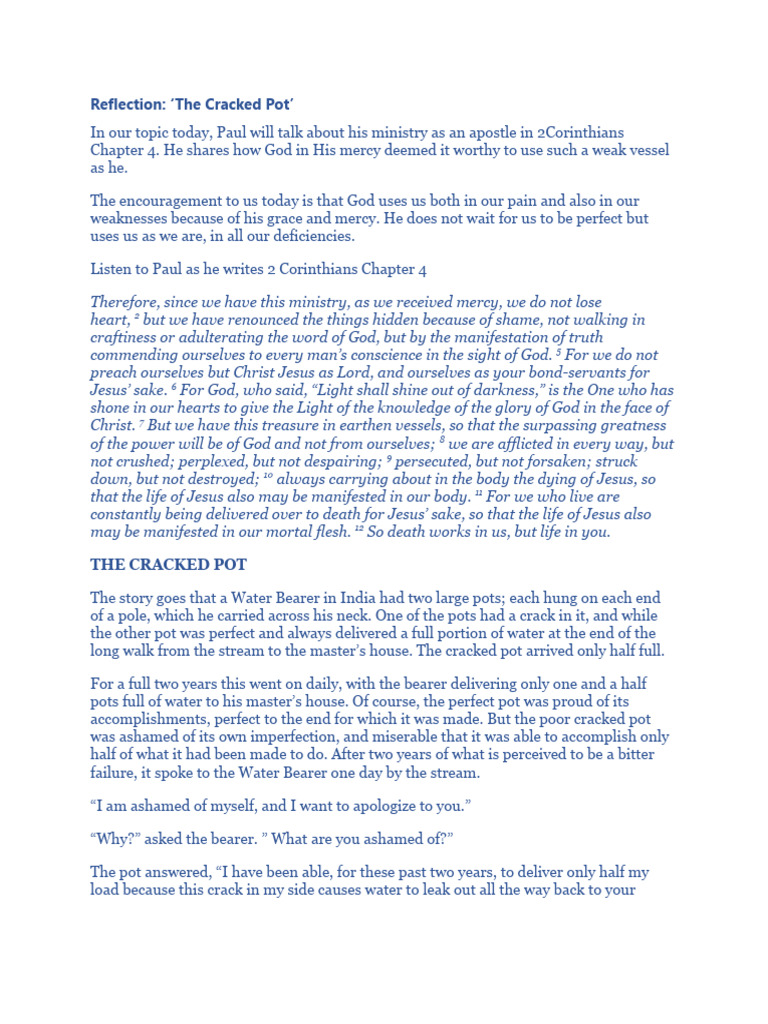 Reflection - The Cracked Pot' | PDF | Jesus | Paul The Apostle