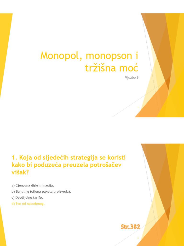 Monopol, Monopson I Tržišna Moć: Vježbe 9 | PDF