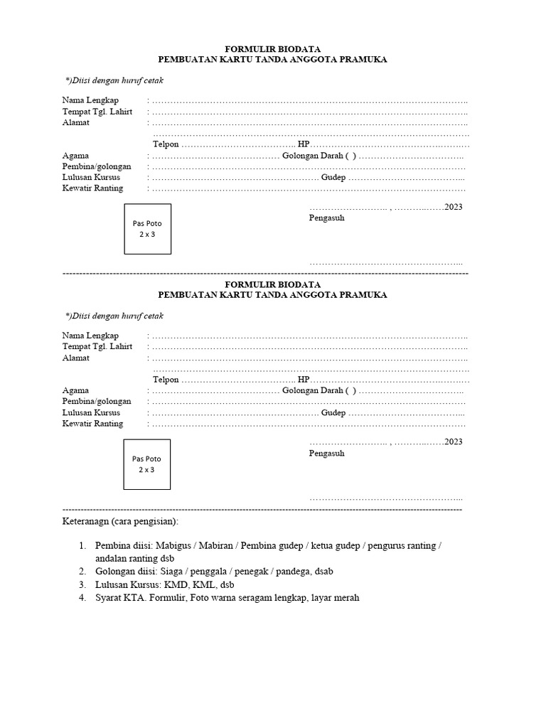 Formulir Biodata Pramuka | PDF