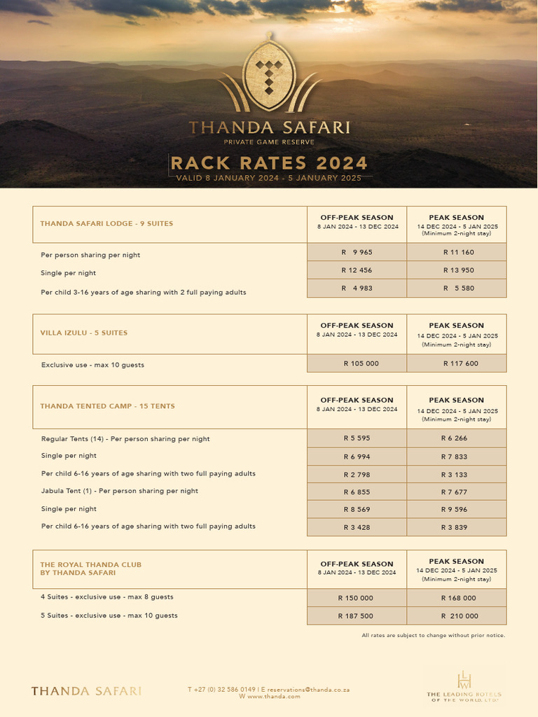 Thanda Safari Rack Rates 2024 | PDF | Pro Forma