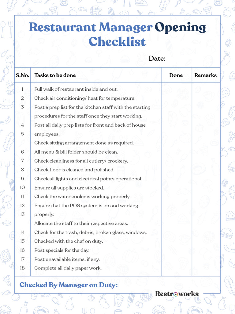 Restaurant Manager Checklist | PDF