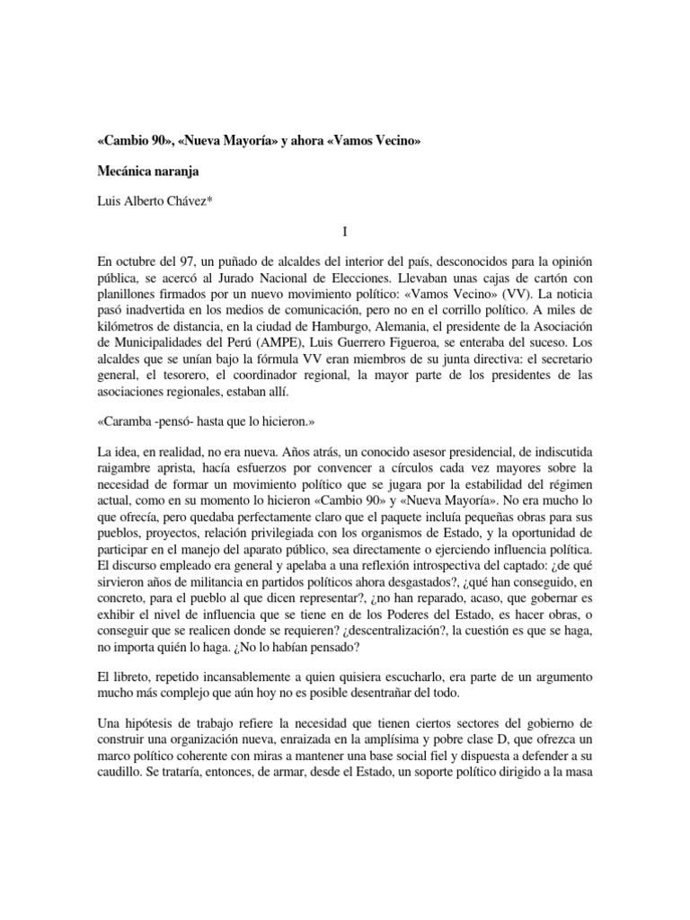 Cambio 90, Nueva Mayoría y Ahora Vamos Vecino Mecánica Naranja | PDF ...