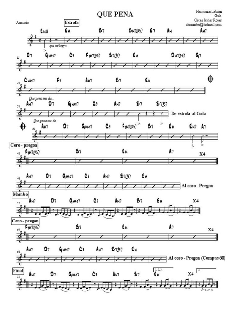 Que Pena Acordes Hermanos Lebron | PDF