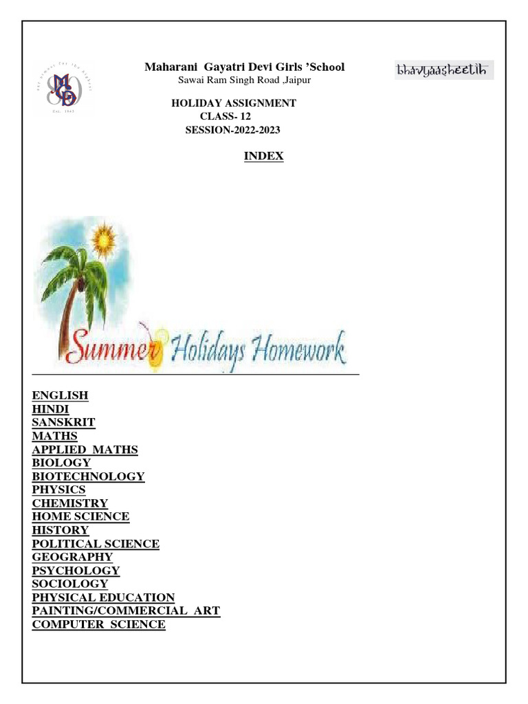 Class 12 HOLIDAY ASSIGNMENTS 2023-24 | PDF