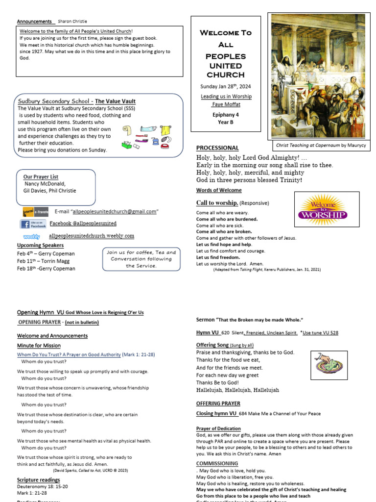 Apuc Faye Moffatt Jan 28th 2024 PDF | Download Free PDF | Prayer | Worship