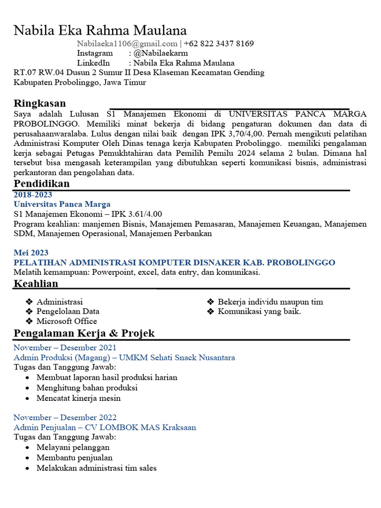 Nabila Eka Rahma Maulana: Ringkasan | PDF | Bisnis | Komputer