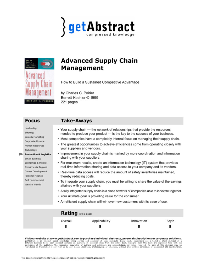 Advanced Supply Chain Management Poirier en 1412 PDF | PDF | Supply ...