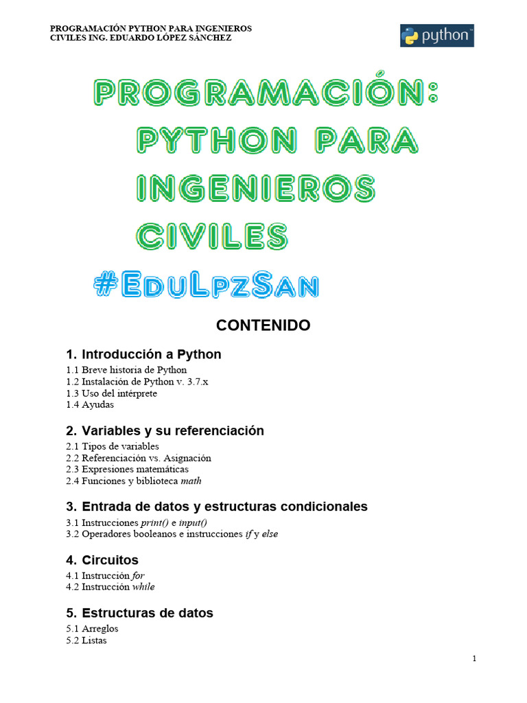 Python para Ingenieros Civilespdf | PDF | Python (lenguaje de ...