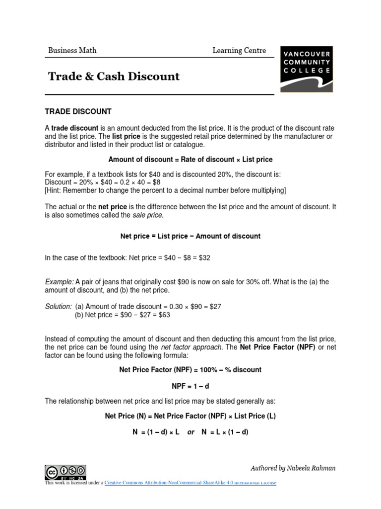 Trade and Cash Discount Calculations | PDF | Finance & Money Management