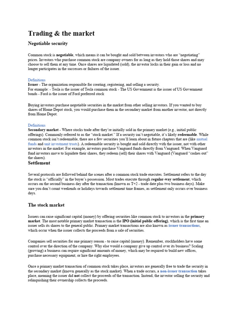 2.1.2 - Trading & The Market | PDF | Stocks | Securities (Finance)
