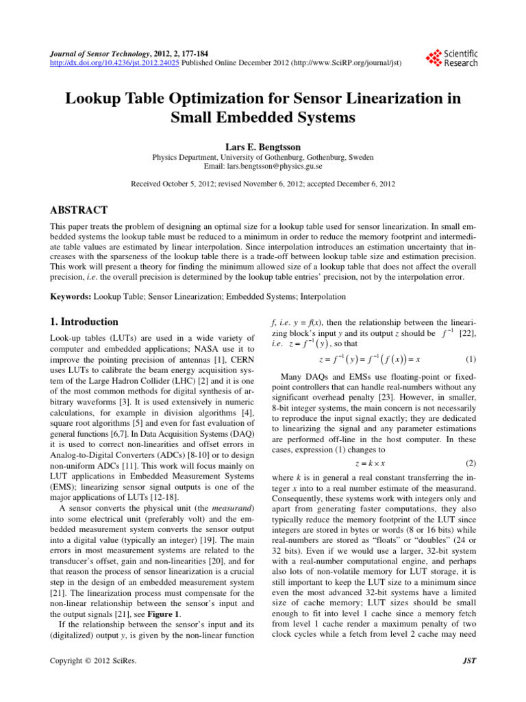 Lookup Table Optimization For Sensor Linearization | PDF