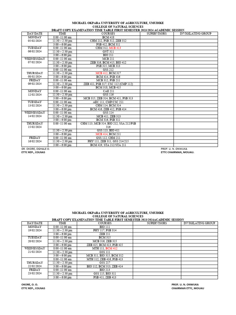 Draft Exam Time Table | Download Free PDF | Schools | Academia