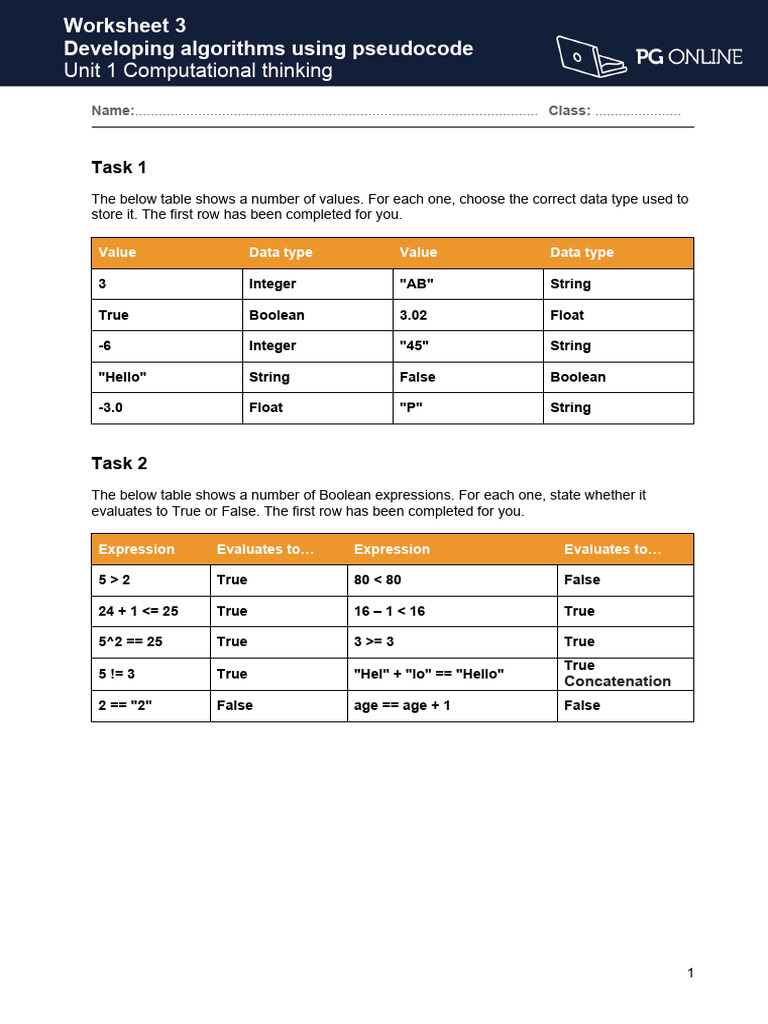 T3 Worksheet 3 | Download Free PDF | Boolean Data Type | Data Type
