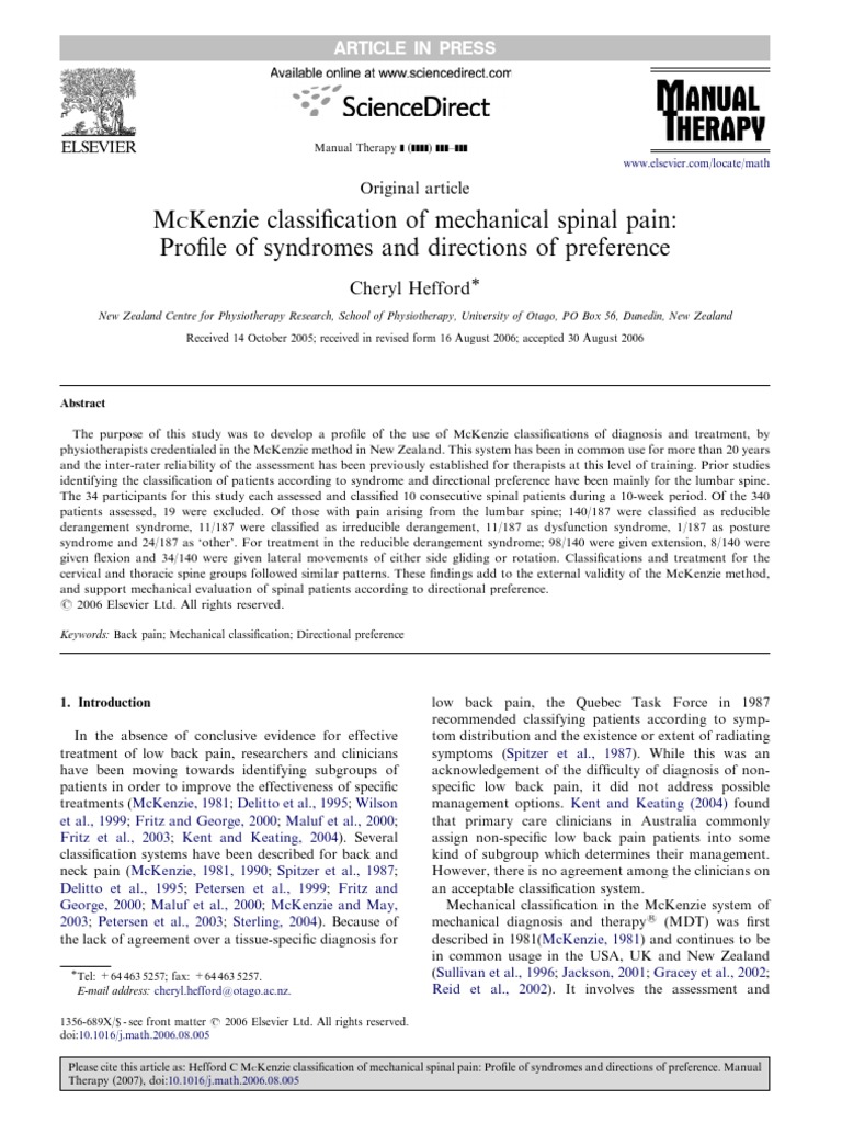 McKenzie Classification of Mechanical Spinal Pain | Physical Therapy ...