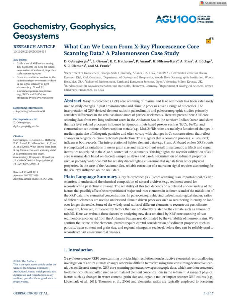 Geochem Geophys Geosyst - 2020 - Gebregiorgis - What Can We Learn From ...