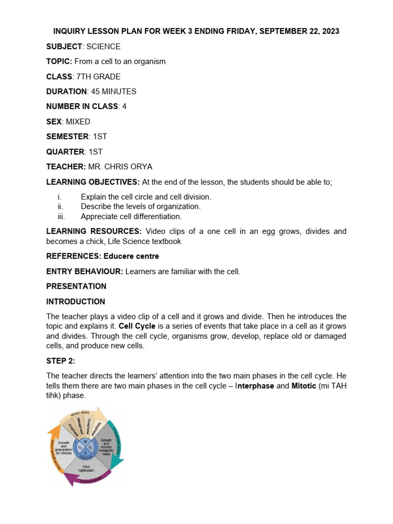 Science Week 5 Seventh Grade | PDF | Mitosis | Biological Processes