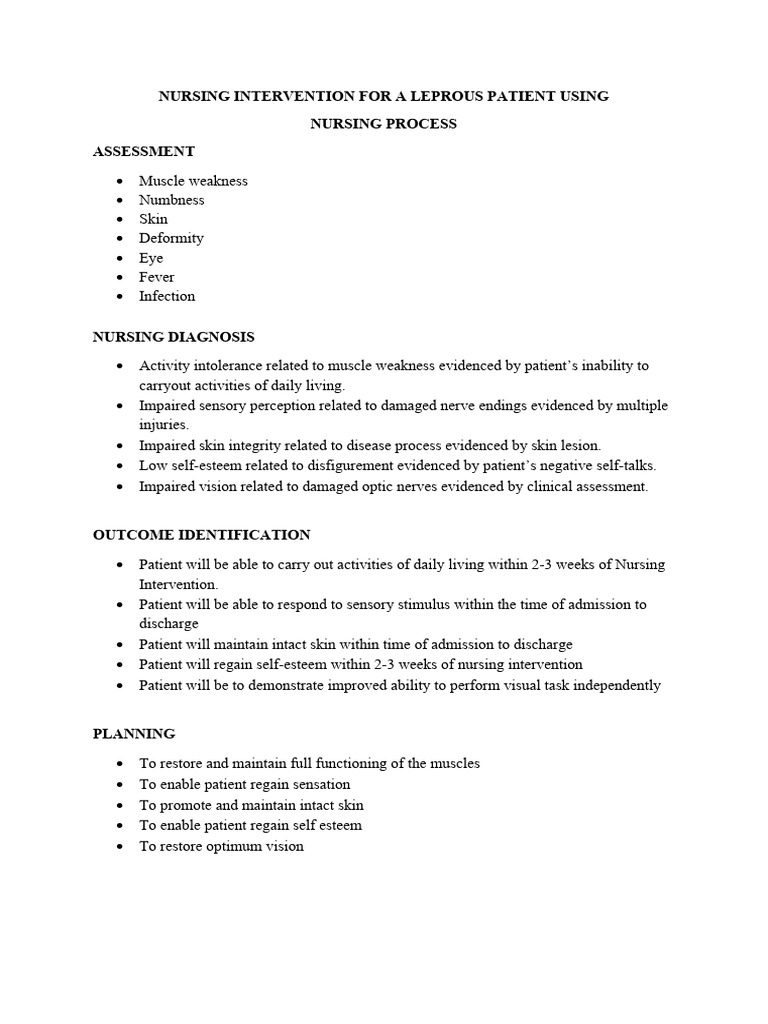 Nursing Care Plan for Leprosy Management | PDF | Leprosy | Nursing