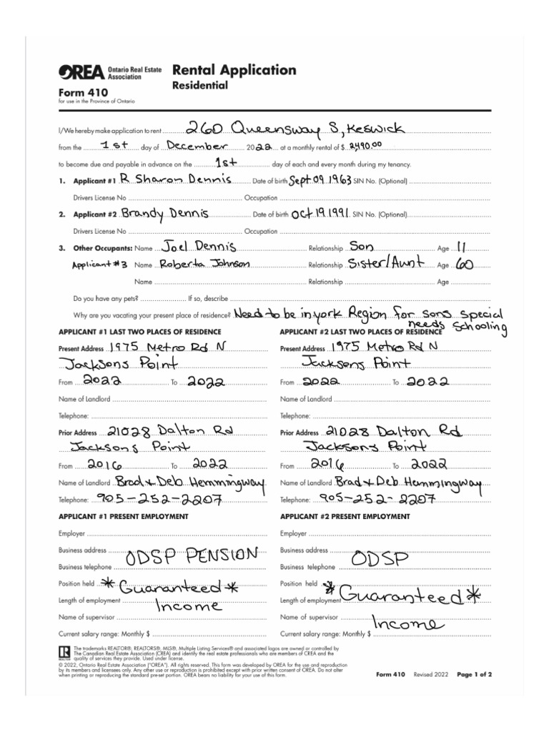 260 Ore A Rental Application | PDF