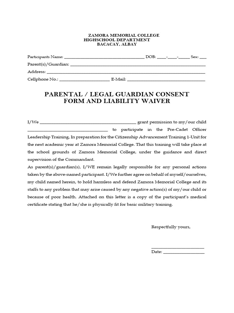 Parental Consent for Cadet Training | PDF | Career & Growth | Self ...