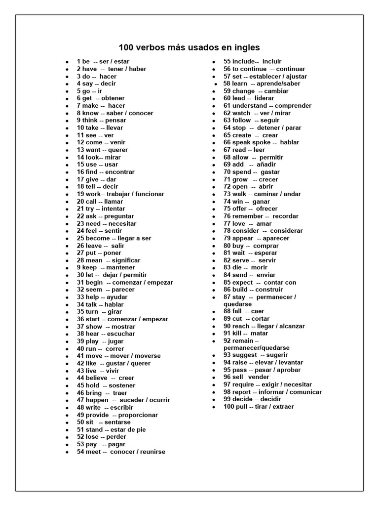 Verbos Mas Usados | PDF