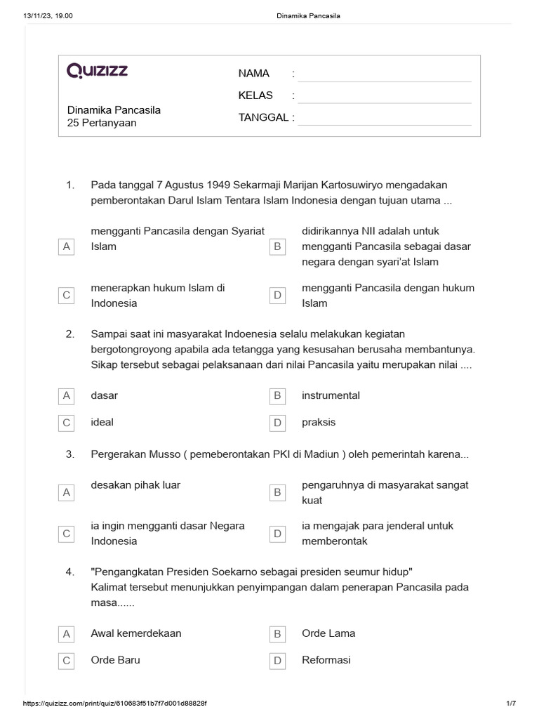 Soal Acak Dinamika Pancasila | PDF