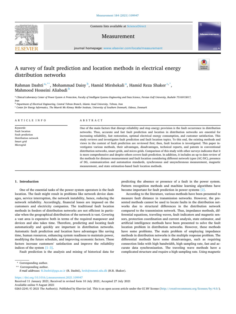 A Survey of Fault Prediction and Location Methods in Electrical Energy Distribution Networks - 1 ...