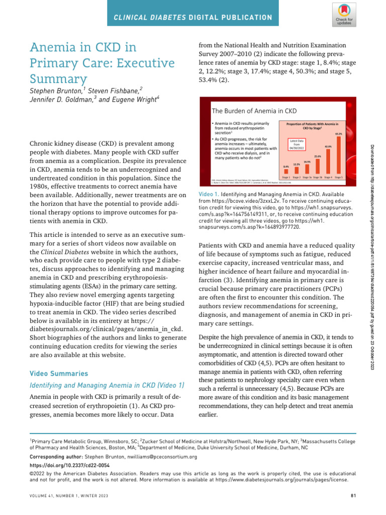 ANEMIA IN CKD IN PRIMARY CARE SUMMAR Diaclincd220054 | PDF