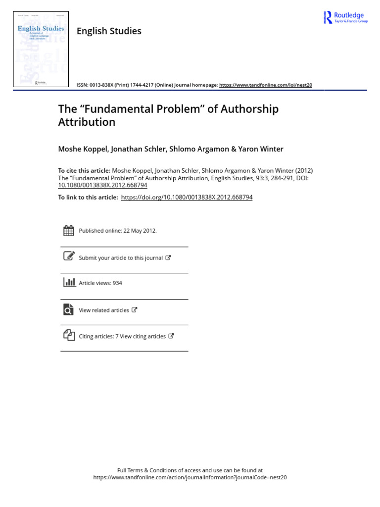 The Fundamental Problem of Authorship Attribution | PDF | Machine Learning | Cognitive Science