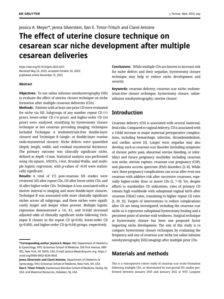 The Effect of Uterine Closure Technique On Cesarean Scar Niche ...