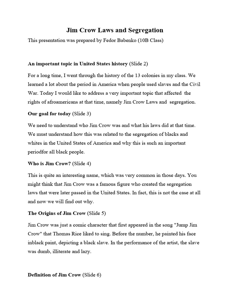 Jim Crow Laws and Segregation | PDF | Jim Crow Laws | Racial Segregation