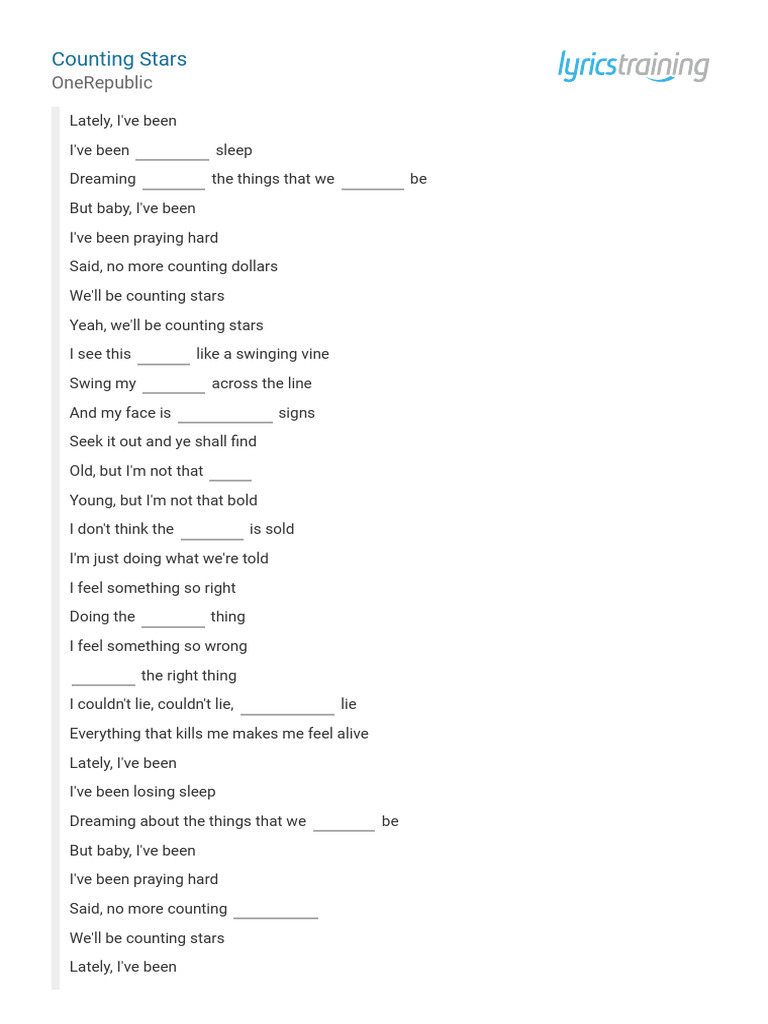 Print Lyrics - LyricsTraining | PDF