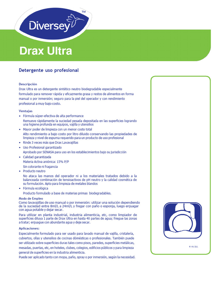 Drax Ultra: Detergente Profesional Ecológico | PDF | Lavavajillas | Agua