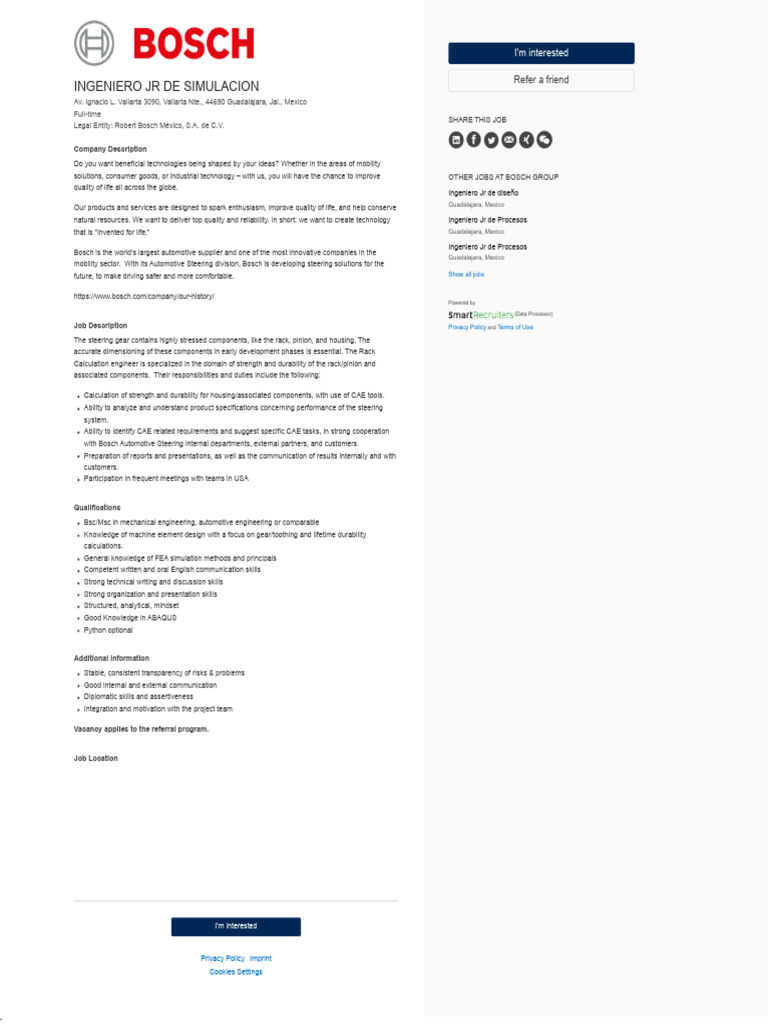 Bosch Group INGENIERO JR DE SIMULACION - SmartRecruiters | Download ...