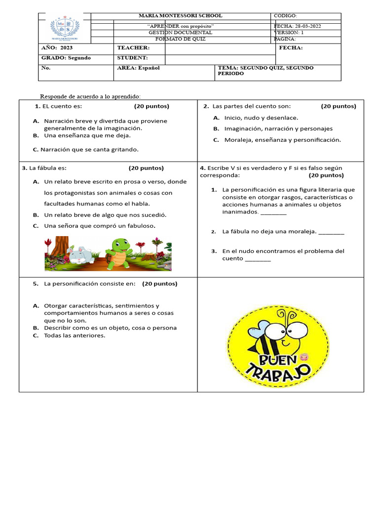 Elementos del Cuento en el Quiz | PDF | Narración | Fábula