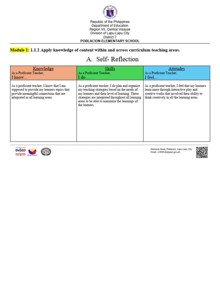 MODULE 1 Self Reflection | PDF | Learning | Teachers