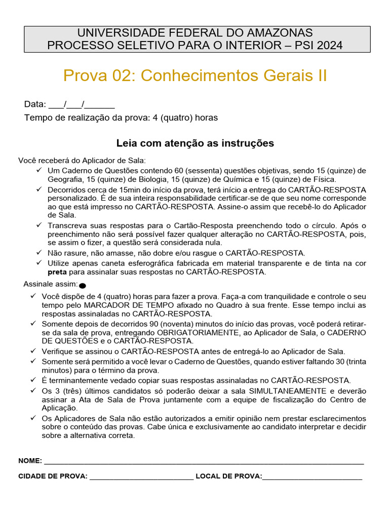 Prova 2 Ufam Psi 2024 | PDF | Som | Ondas