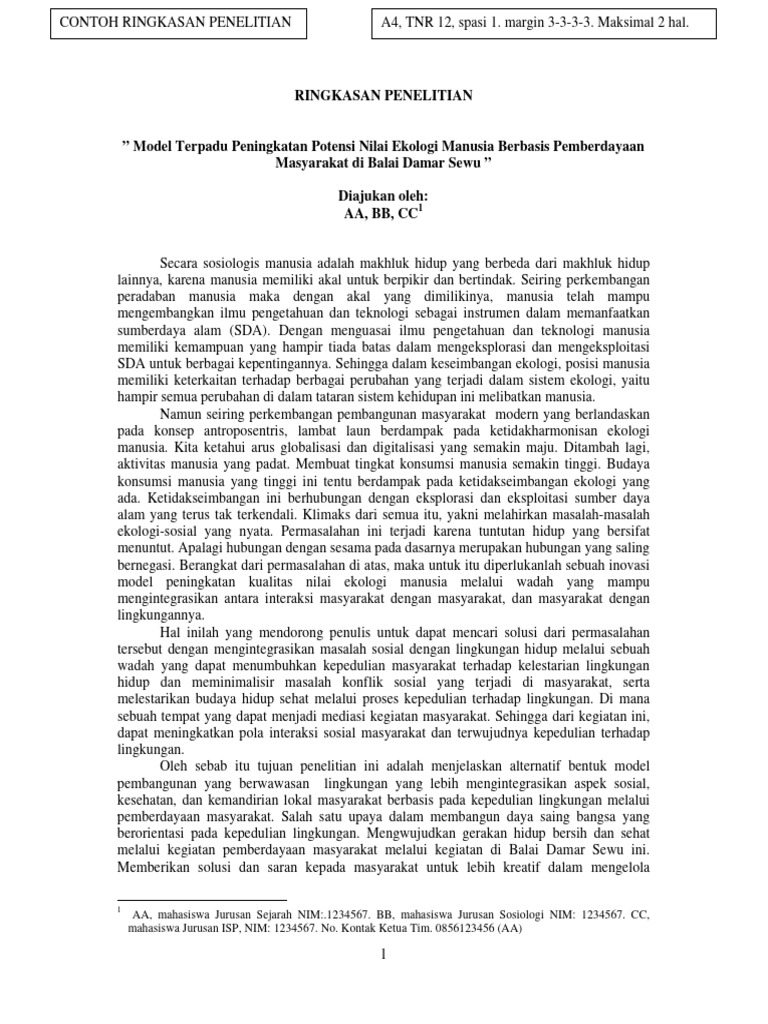 Contoh Ringkasan Penelitian | PDF