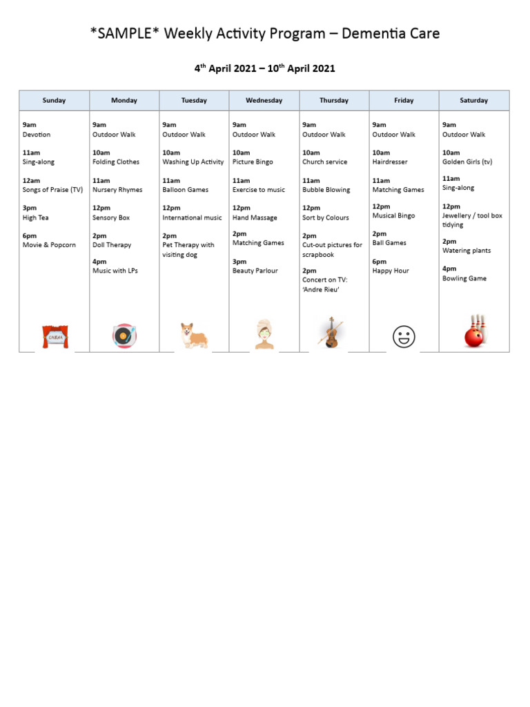 Weekly Dementia Care Activity Schedule | PDF