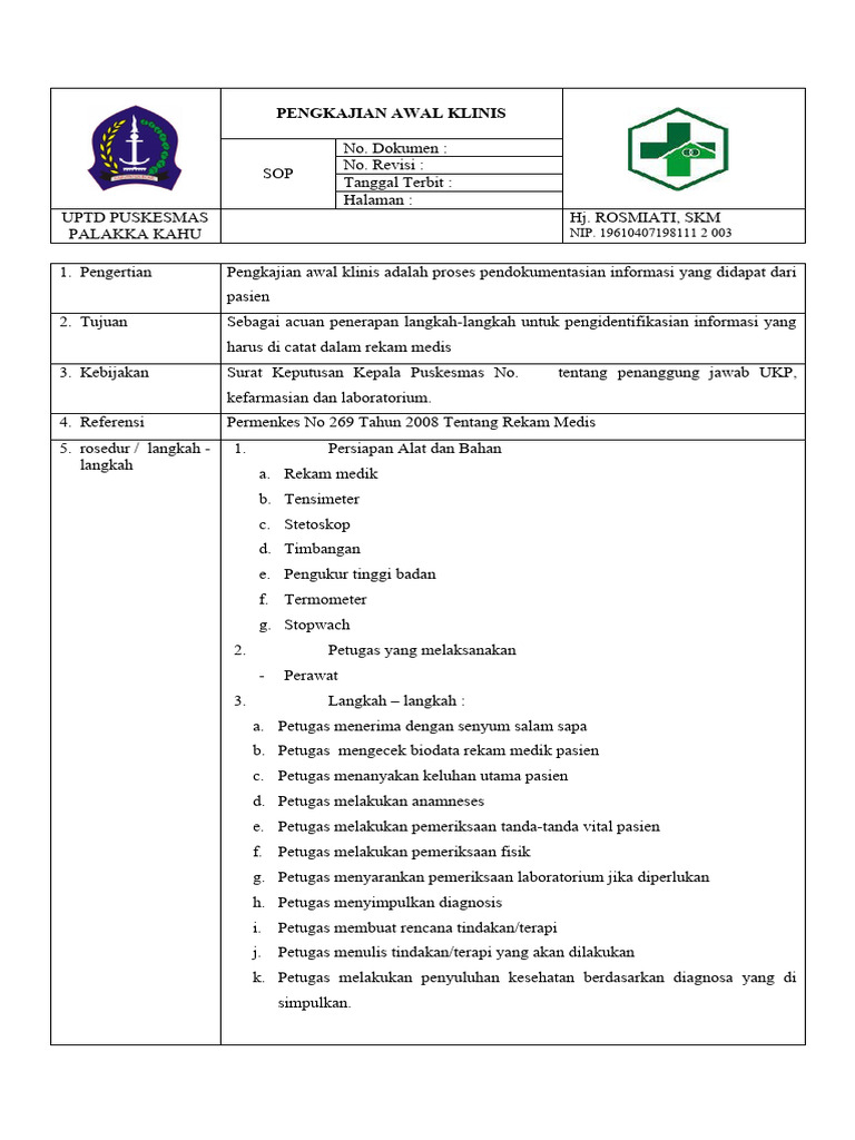 SOP Pengkajian Awal Klinis | PDF