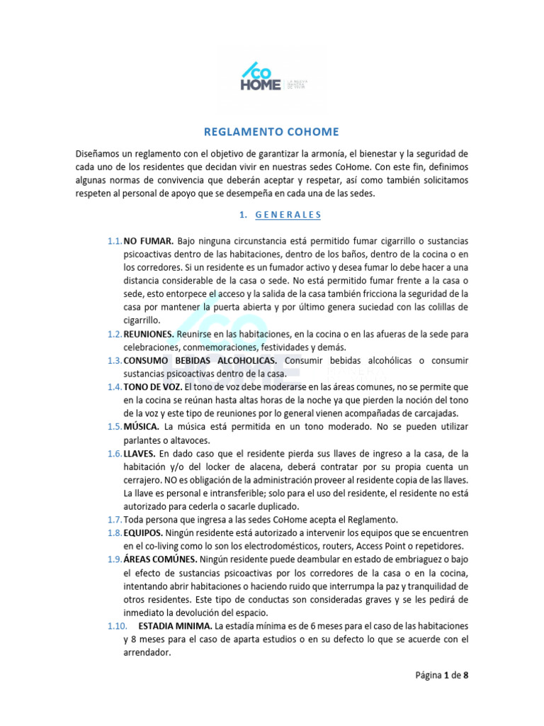 Reglamento CoHome - VERSIÒN FINAL | Descargar gratis PDF | Secadora de ropa | Cocina