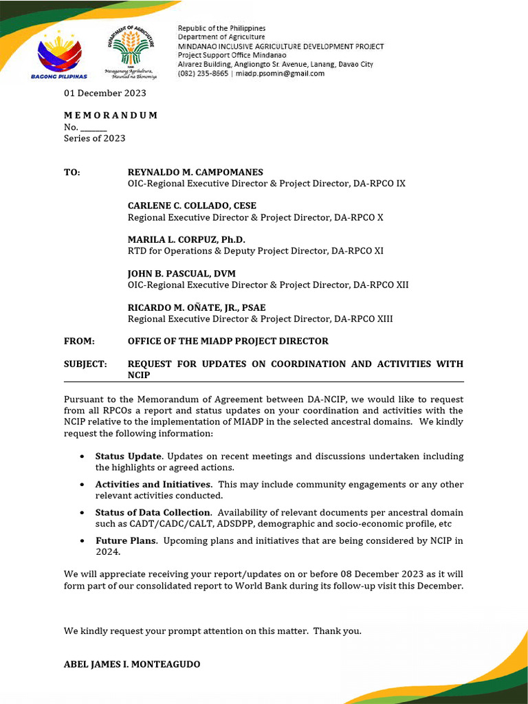 Request For Updates On Coordination and Activities With Ncip | PDF ...