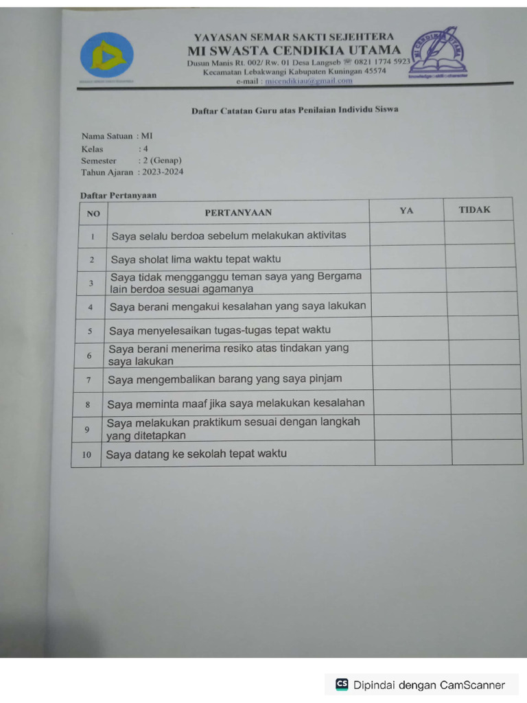 Daftar Catatan Guru | PDF