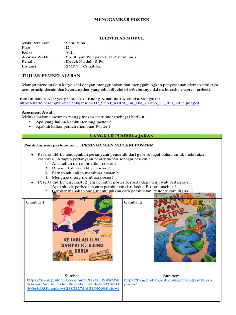 Modul Ajar Seni Rupa - Menggambar Poster - Fase D | PDF | Karier & Perkembangan