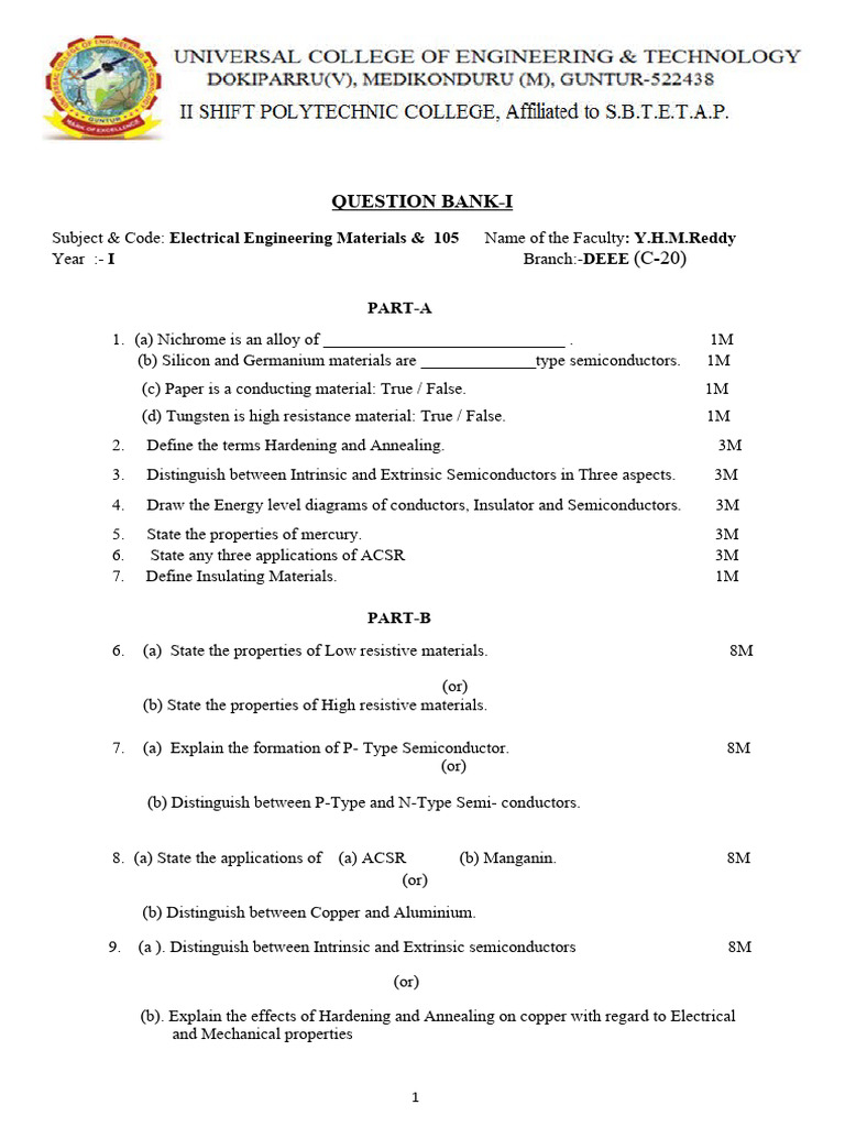 2021-22 Eem 105 Unit-1 Question Bank | PDF