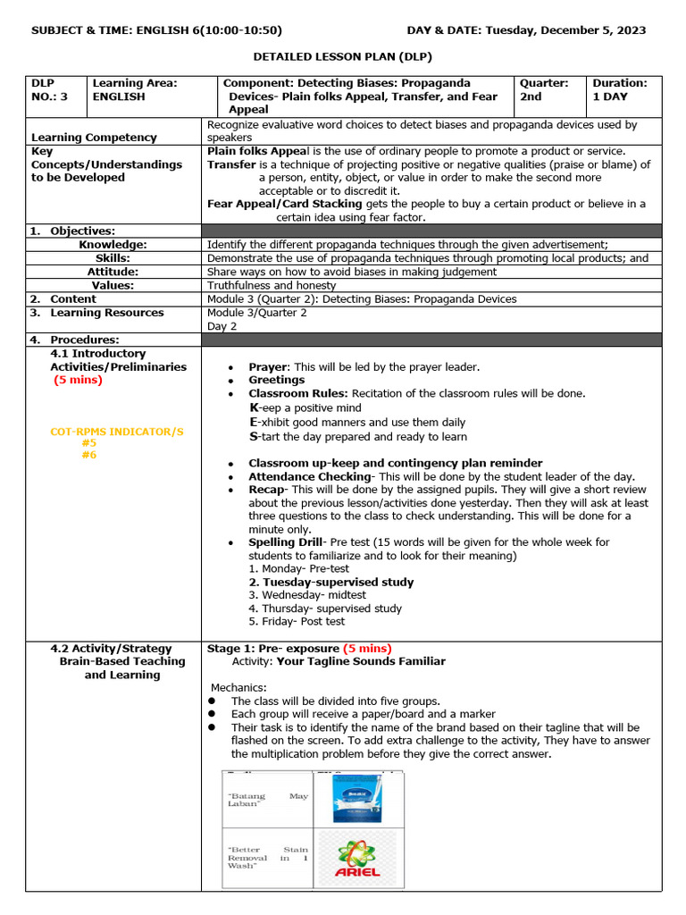 English 6 Module 3 Quarter 2 Pdf Learning Propaganda