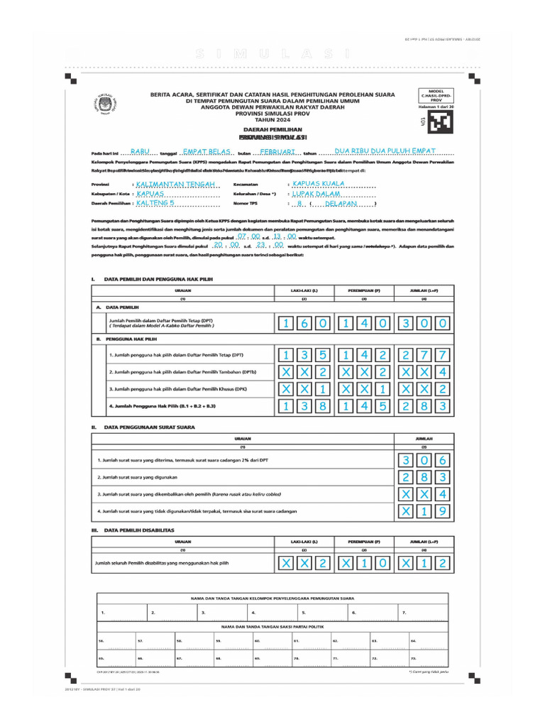 Simulasi Pengisian C Hasil Plano - DPRD Provinsi - X | PDF