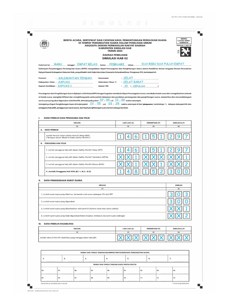 5. SIMULASI PENGISIAN C HASIL PLANO - DPRD KAB - X | PDF