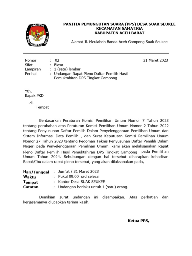 Undangan Rapat Pleno DPS | PDF