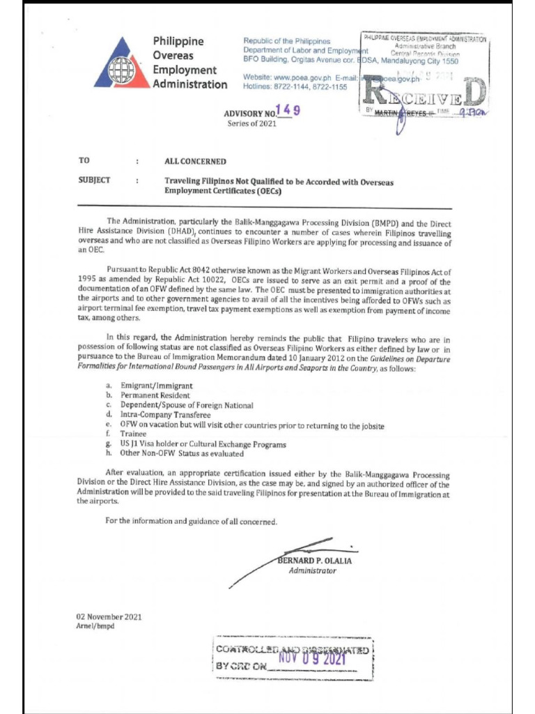 POEA Advisory | PDF
